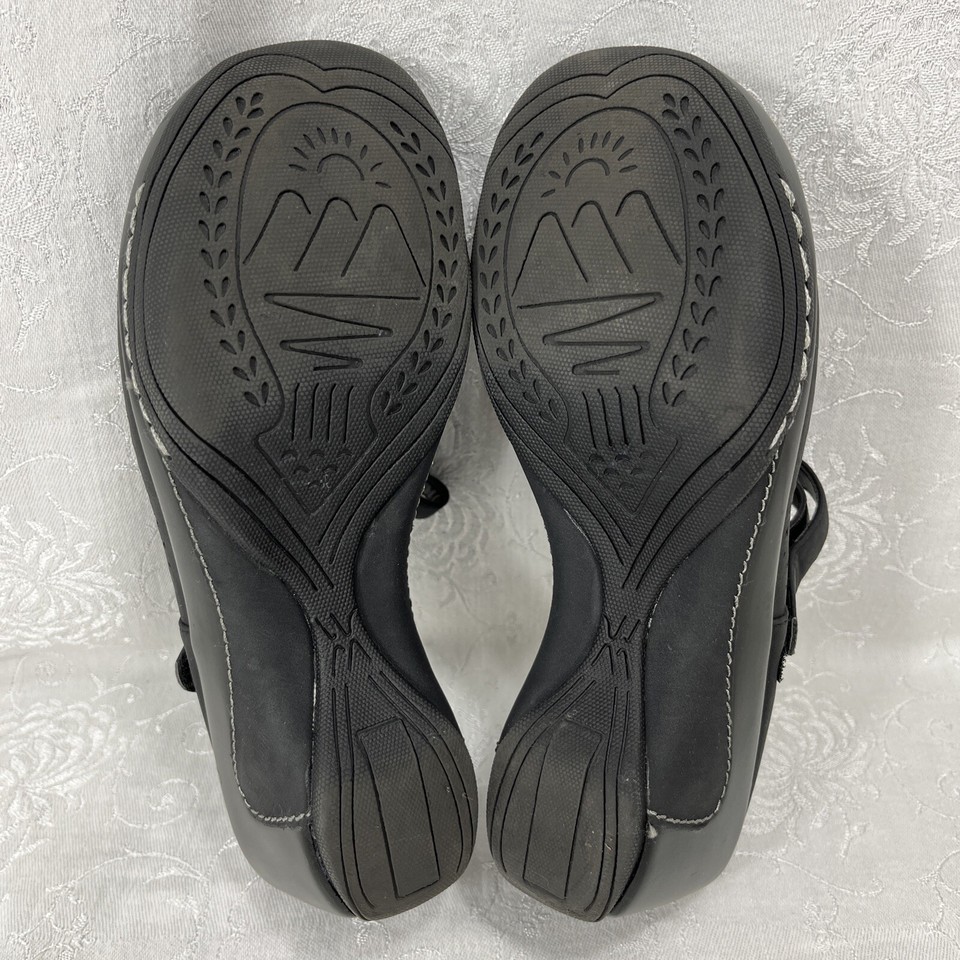 Rialto Vinto Mary Jane Shoe Black Leather Slip On Clog Mule 2.5" Heel ...