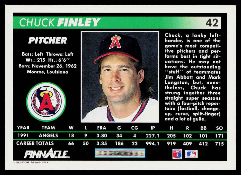 1992 Pinnacle #42 Chuck Finley California Angels | eBay