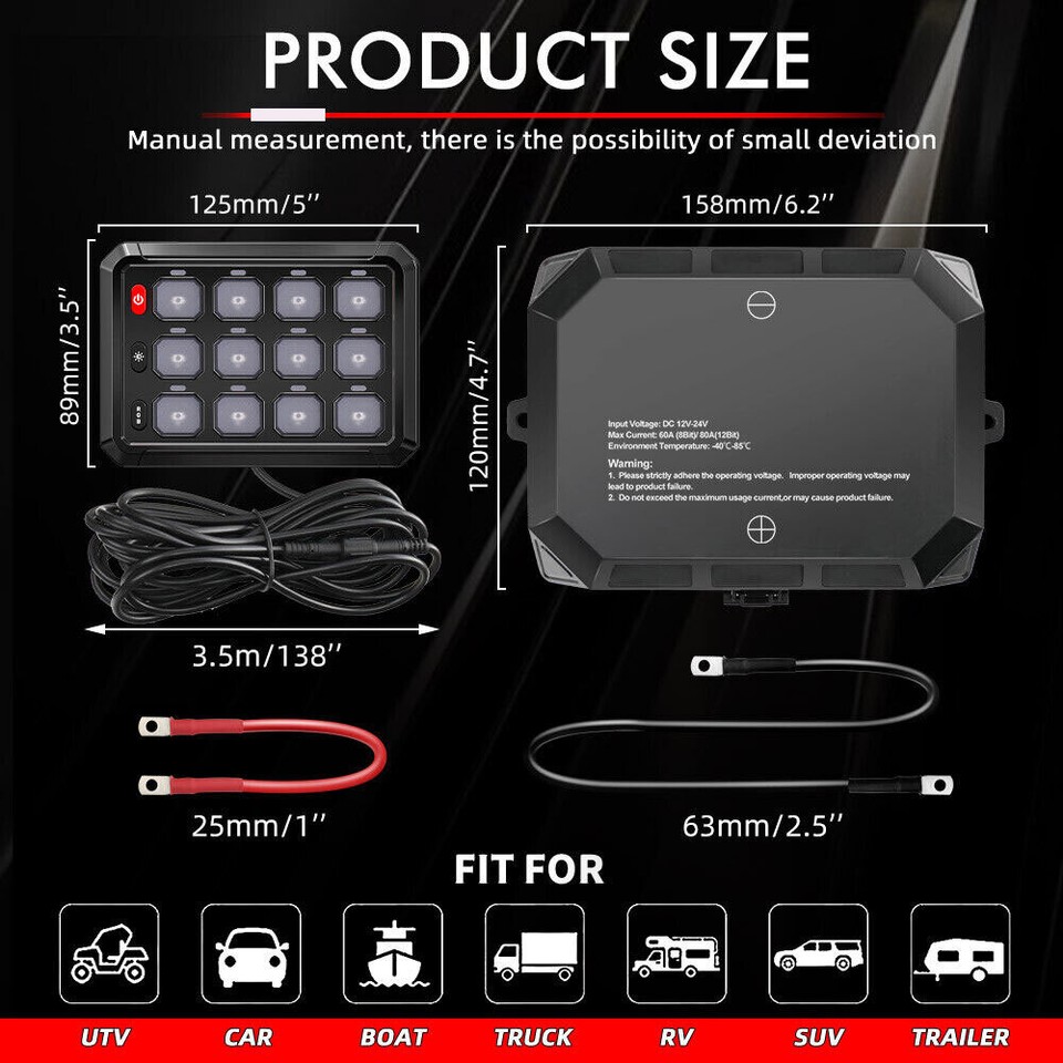 RGB 12 Gang Switch Panel Wireless LED Light Bar Relay System Car UTV ...