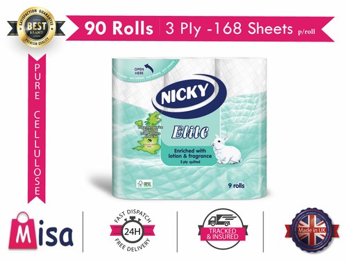 90 ROLLS NICKY ELITE 3 PLY LUXURY SOFT QUILTED TOILET / LOO ROLLS | eBay UK