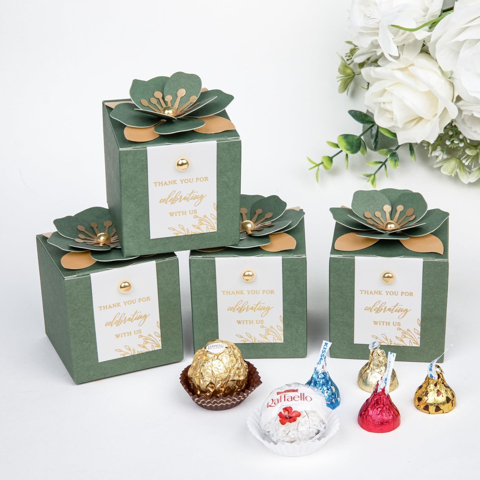 20 PCS Favor Boxes, 3 In 1 Olive Green Candy Boxes with Floral Decor ...