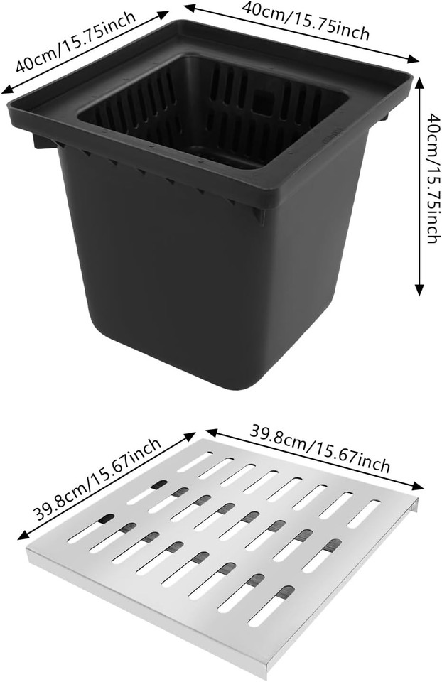 Catch Basin w/ Stainless Steel Grate Large Catch Basin w/ Debris Basket ...