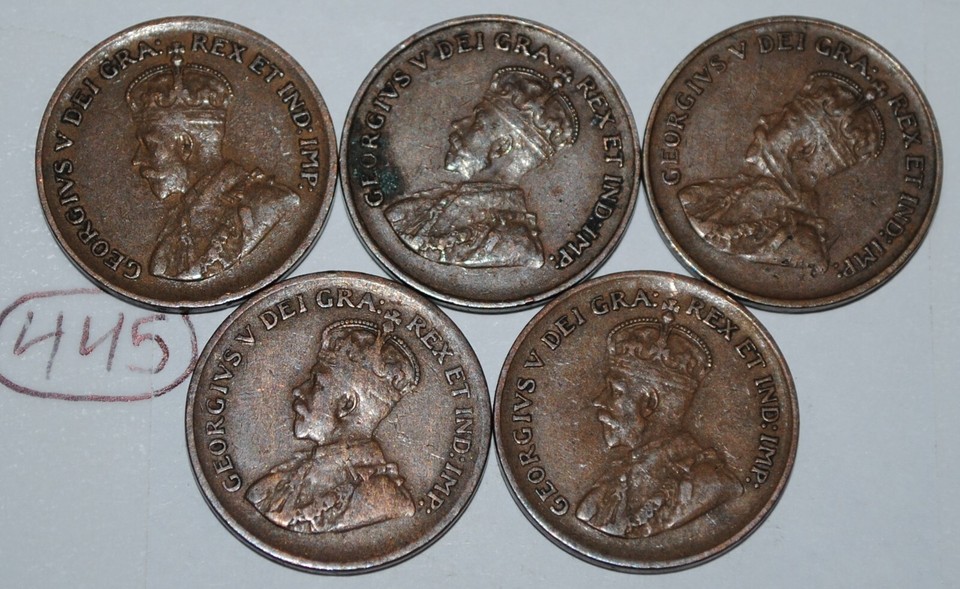 Canada 1932 1933 1934 1935 1936 George V 1 Cent Canadian Copper Coins ...