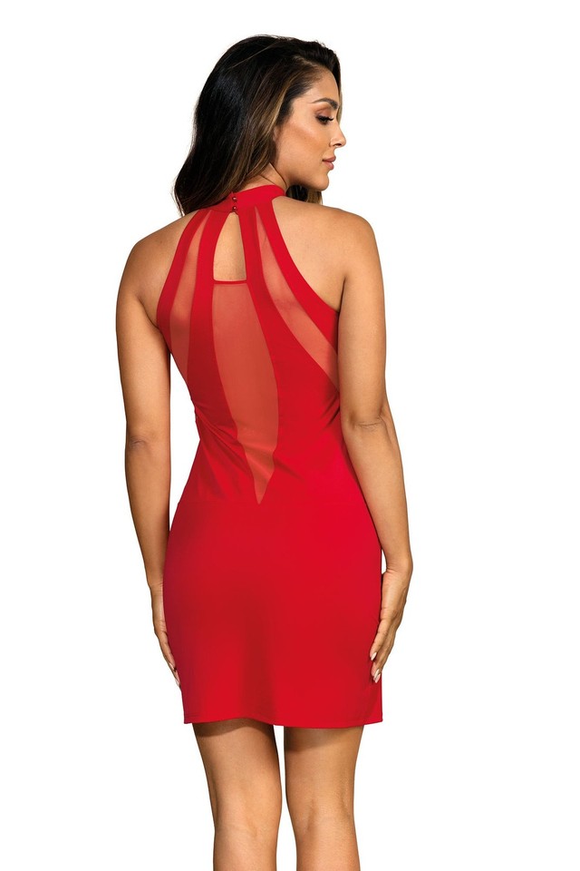 Axami 9259 Sexy Microfiber High Neck Red Sheer Inserts Dress | eBay
