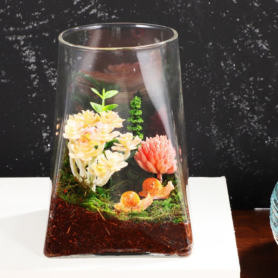 Flower Bouquet Vase Glass Pot Desk Terrarium for Office Desktop Planter ...