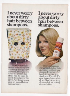 vintage 1970s mag print ad PSSSSSST Instant Shampoo Spray women's Hair ...