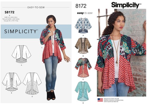 SIMPLICITY SEWING PATTERN 8172 MISSES 4-26 EASY KIMONO JACKETS W ...