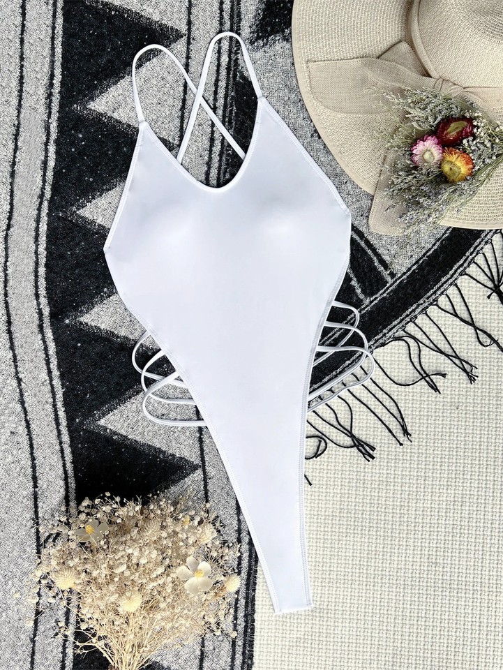 Womens Sexy One Piece Swimsuit String Back High Cut Monokini Thong ...