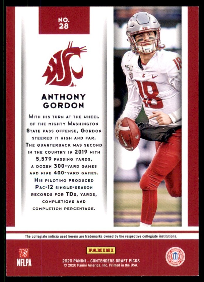 2020 Contenders Game Day Ticket Anthony Gordon Rookie Seattle Seahawks ...