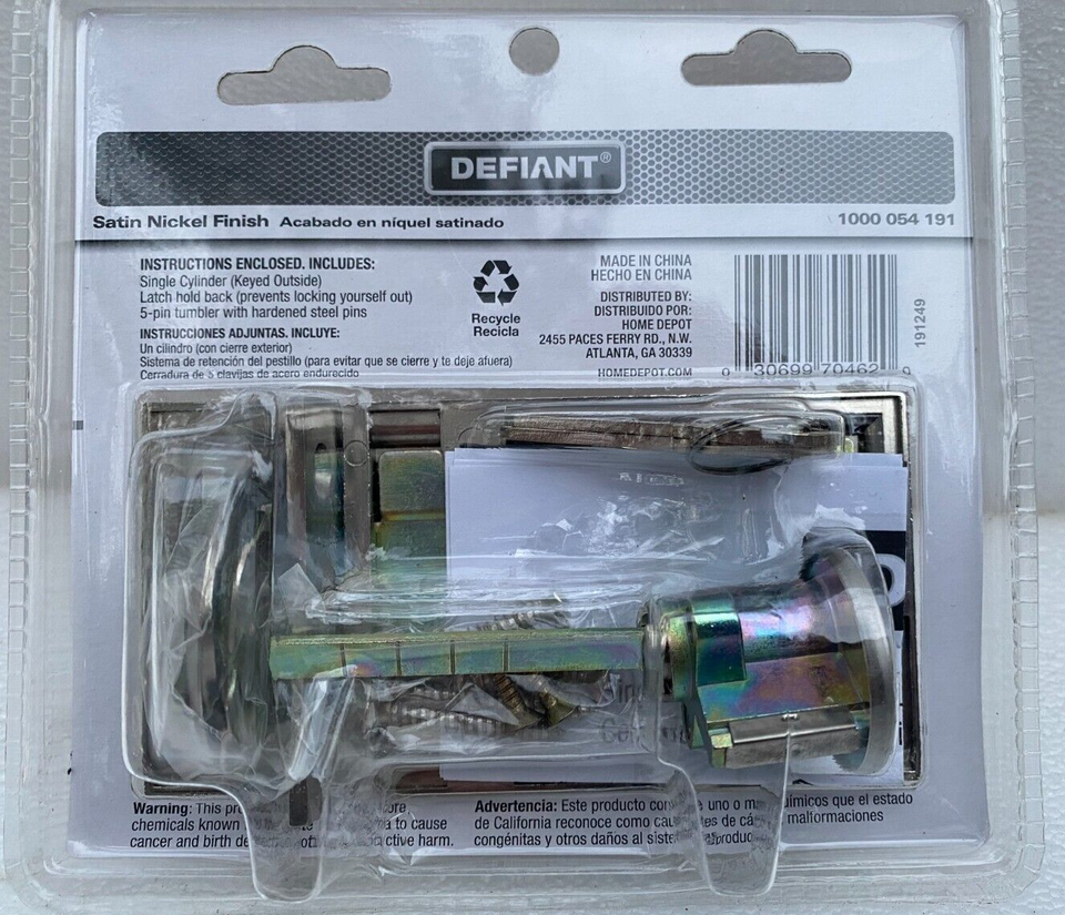 Defiant Single Cylinder Deadlatch Lock Satin Nickel Finish 1000054191 ...