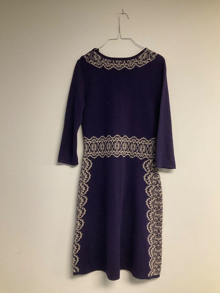 NINE WEST PURPLE SCROLLWORK DESIGN 3/4 SLEEVE SWEATER DRESS, SIZE S | eBay
