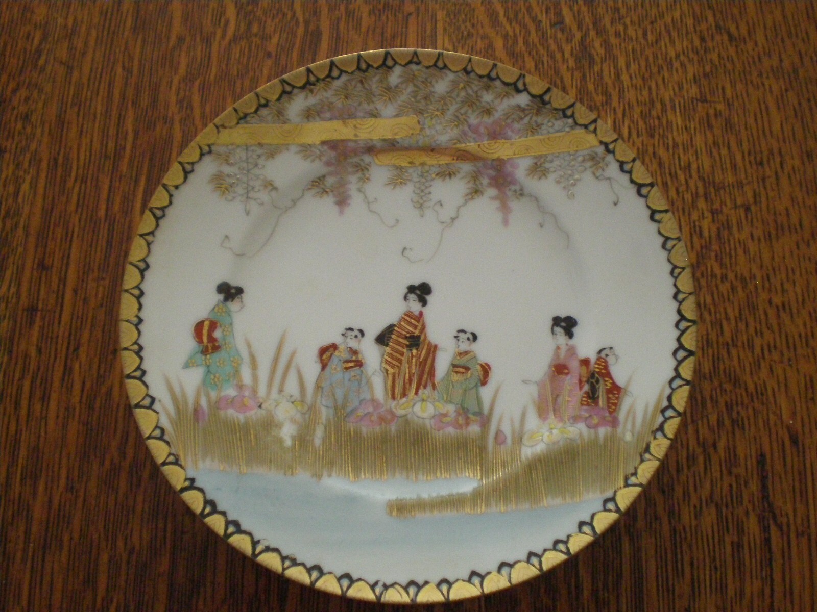 Vintage Japanese Satsuma Porcelain Plate with Geishas with Makers Mark ...