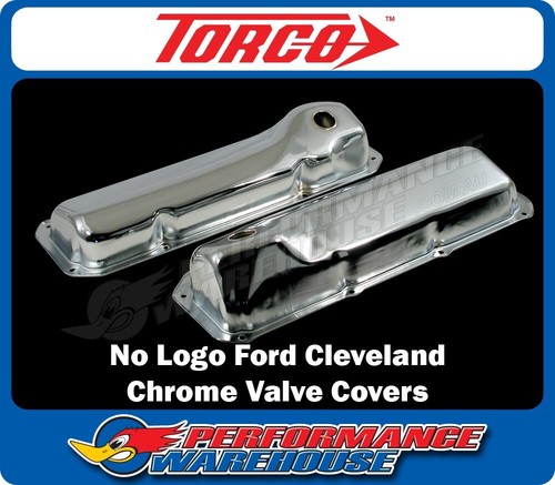 No Logo Ford Cleveland 302 351 Chrome Steel Valve Rocker Covers Pair ...