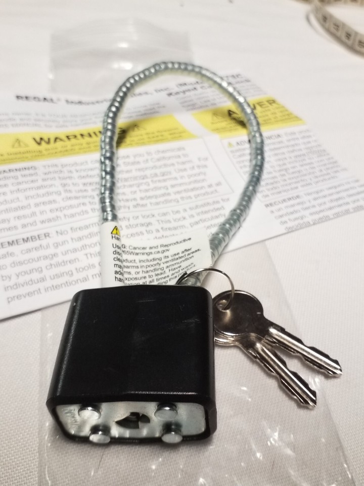 4.5" Regal Keyed Cable Lock Metal Gun Padlock For Pistols W/ 2 Keys ...