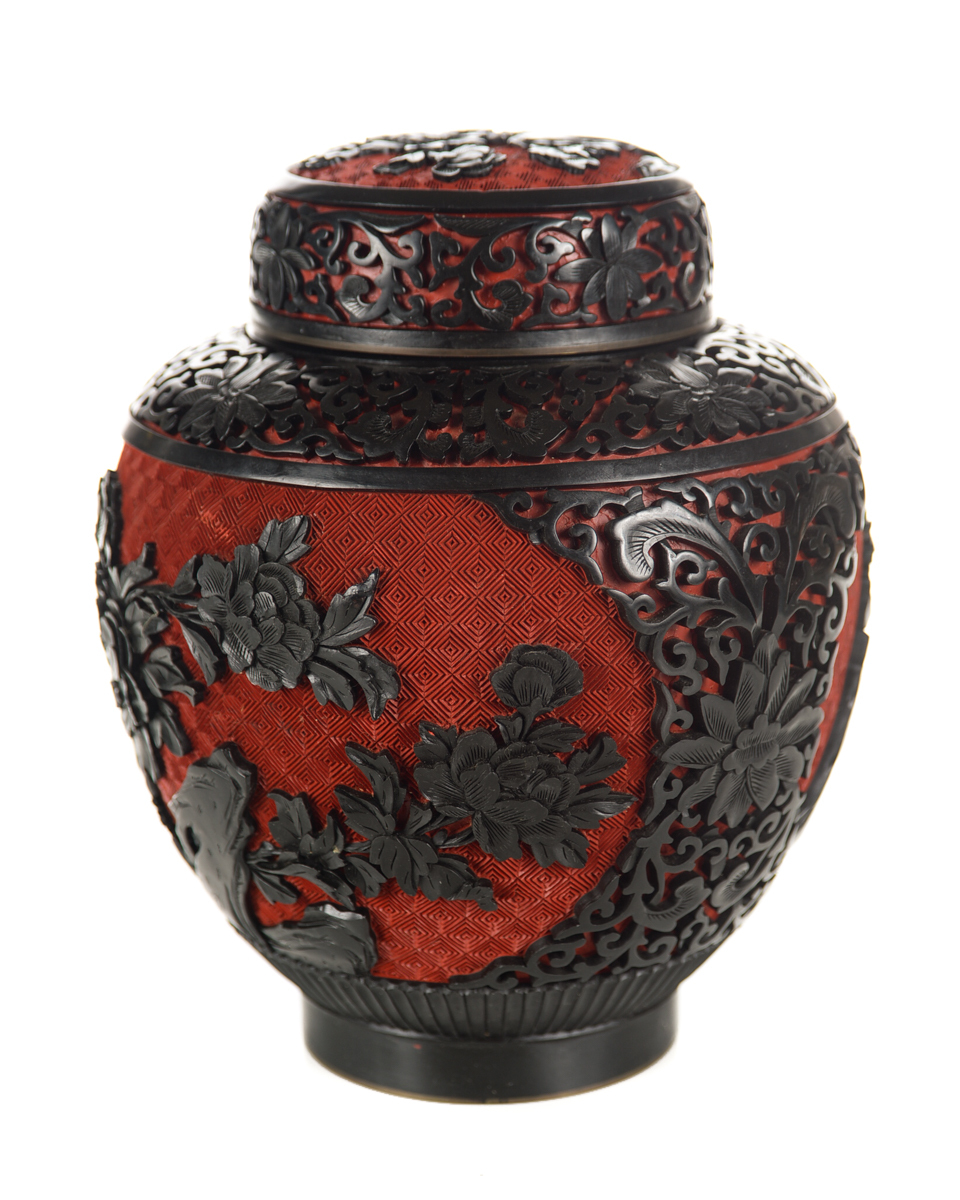 Chinese Gorgeous 9" Black & Red Cinnabar Lidded Jar | eBay
