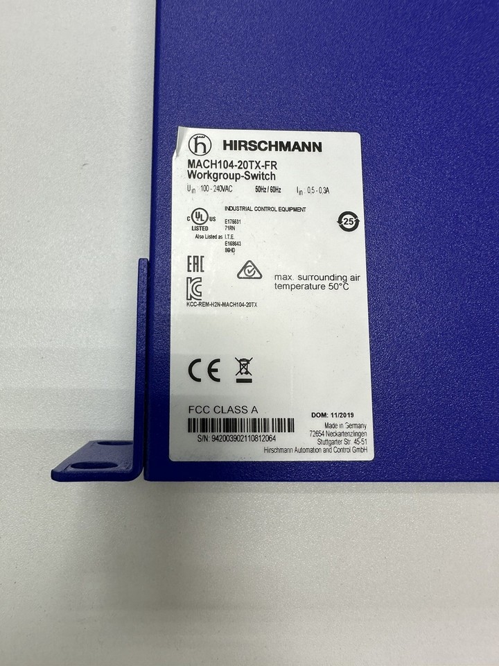 HIRSCHMANN MACH104-20TX-FR WORKGROUP-SWITCH YOKOGAWA GRVSW-664FA | eBay