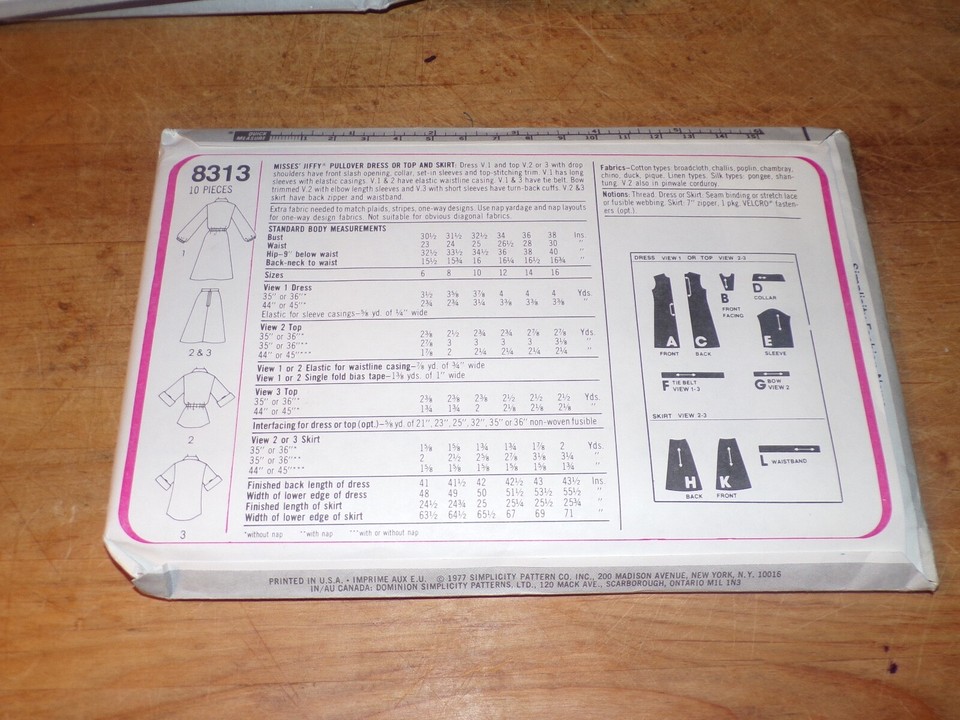🌸 UNCIRCULATED 1977 SIMPLICITY #8313-LADIES DRESS - TOP & SKIRT PATTERN ...
