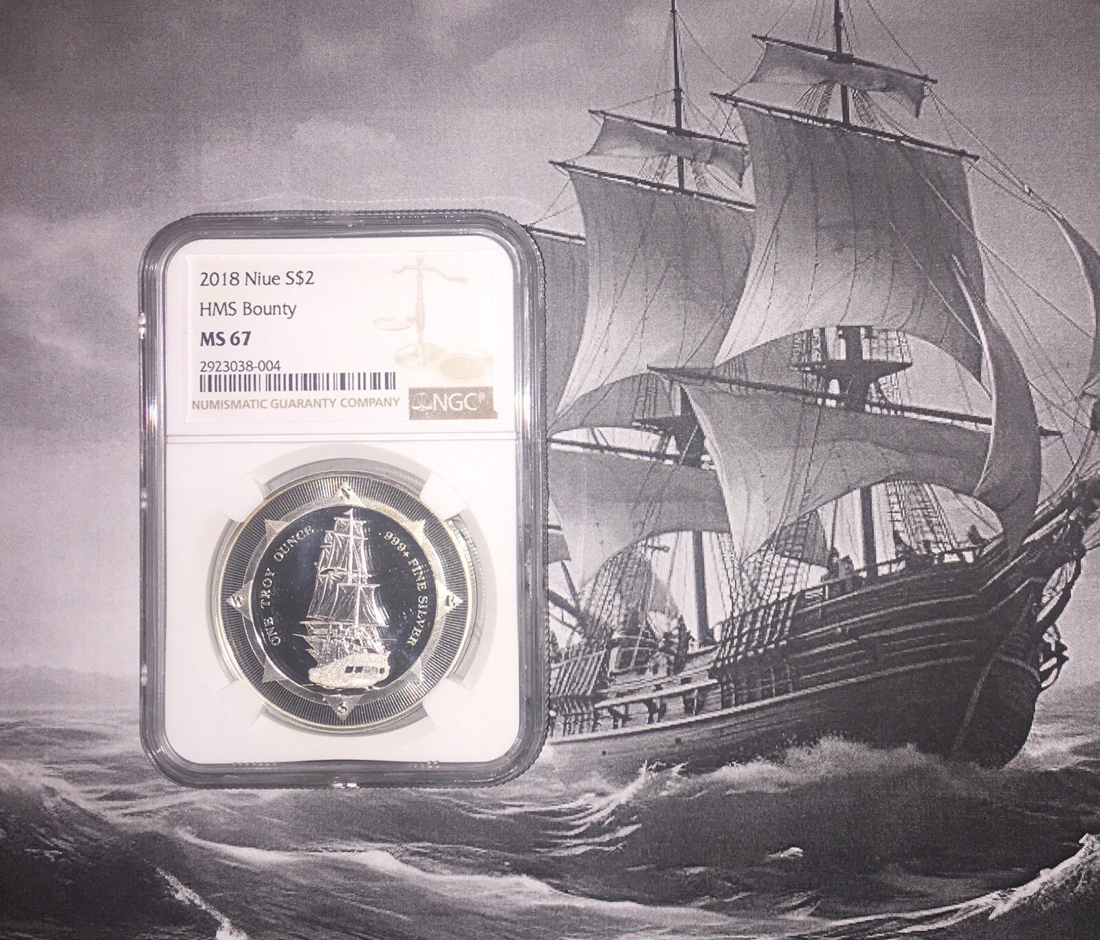 2018 NIUE $2 HMS Bounty Silver Coin Bullion / QEII / NGC MS-67 / 1 OZ ...