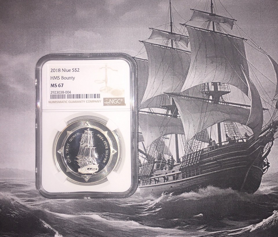 2018 NIUE $2 HMS Bounty Silver Coin Bullion / QEII / NGC MS-67 / 1 OZ ...