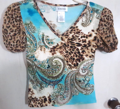 Kokomo Animal Print Embellished Short Sleeved Top Size S EUC #3 | eBay