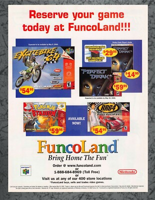 Nintendo 64 Excitebike Perfect Dark Pokemon Funco Land 2000 Vintage ...