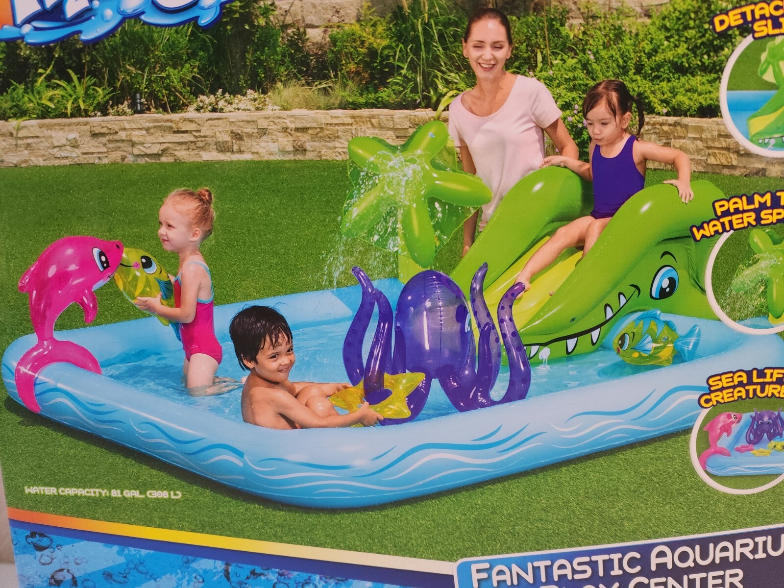 H2ogo Fantastic Aquarium Inflatable Kids Water Play Center 7ft With ...