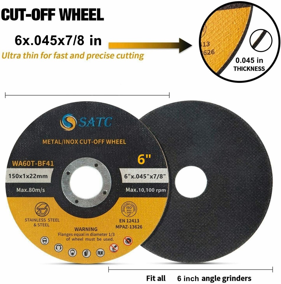 25 Pack 6"x.045"x7/8" Cut-off Wheels Metal & Stainless Steel Cutting ...