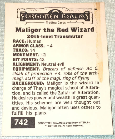 Forgotten Realms Foil Promo Trading Card #742 Maligor the Red Wizard ...