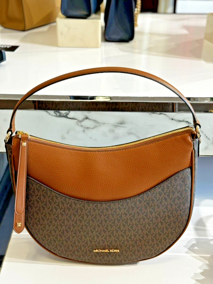 Michael Kors Dover Large Leather Top Zip Half Moon Shoulder Bag Handbag ...