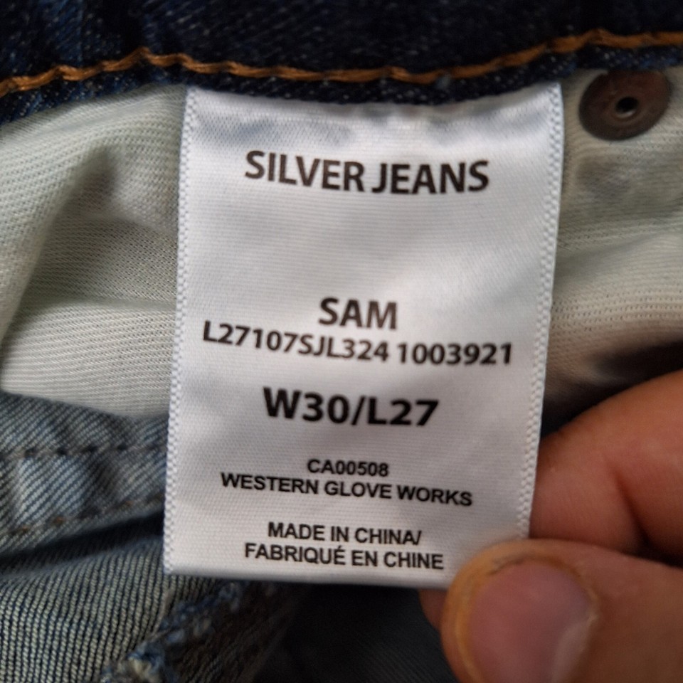 Silver Jeans Sam Slim Straight Destressed Womens 30x29 Blue Mid Rise ...