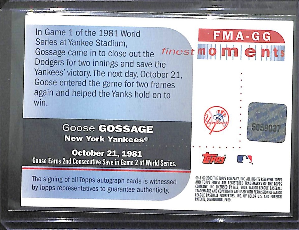 2003 Topps Finest Baseball Finest Moments Autograph #FMA-GG Goose ...