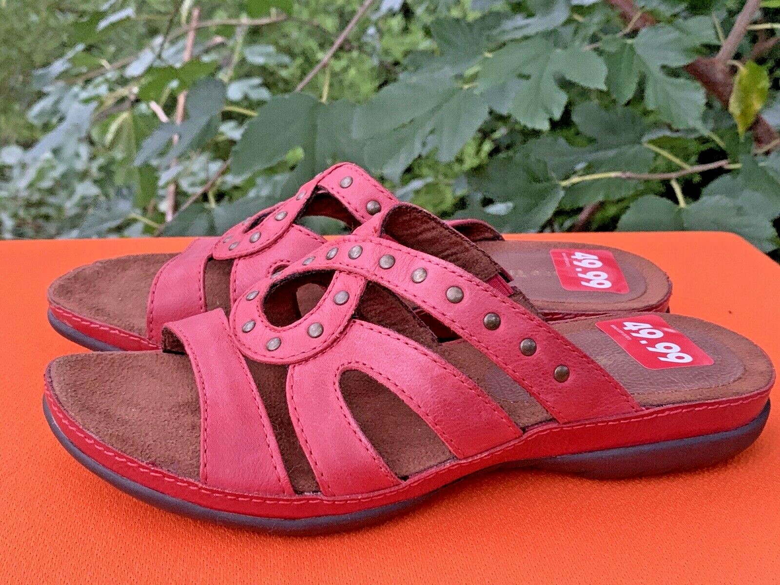 BARE TRAPS Red Leather Slides Clogs NEW Sandals Wedges Shoes Size 6 ...