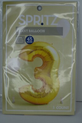 Spritz Giant "3" Balloon 45in. Twine & Inflation Straw Included - Gold ...
