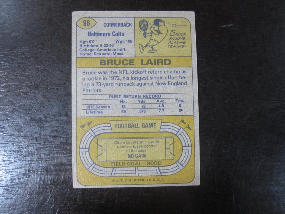 1974 Topps # 96 Bruce Laird Autograph Signed Auto Card (M2) Baltimore ...