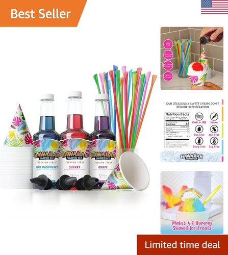 Delicious Snow Cone Syrup Set - Cherry, Blue Raspberry & Grape - 3x16oz ...