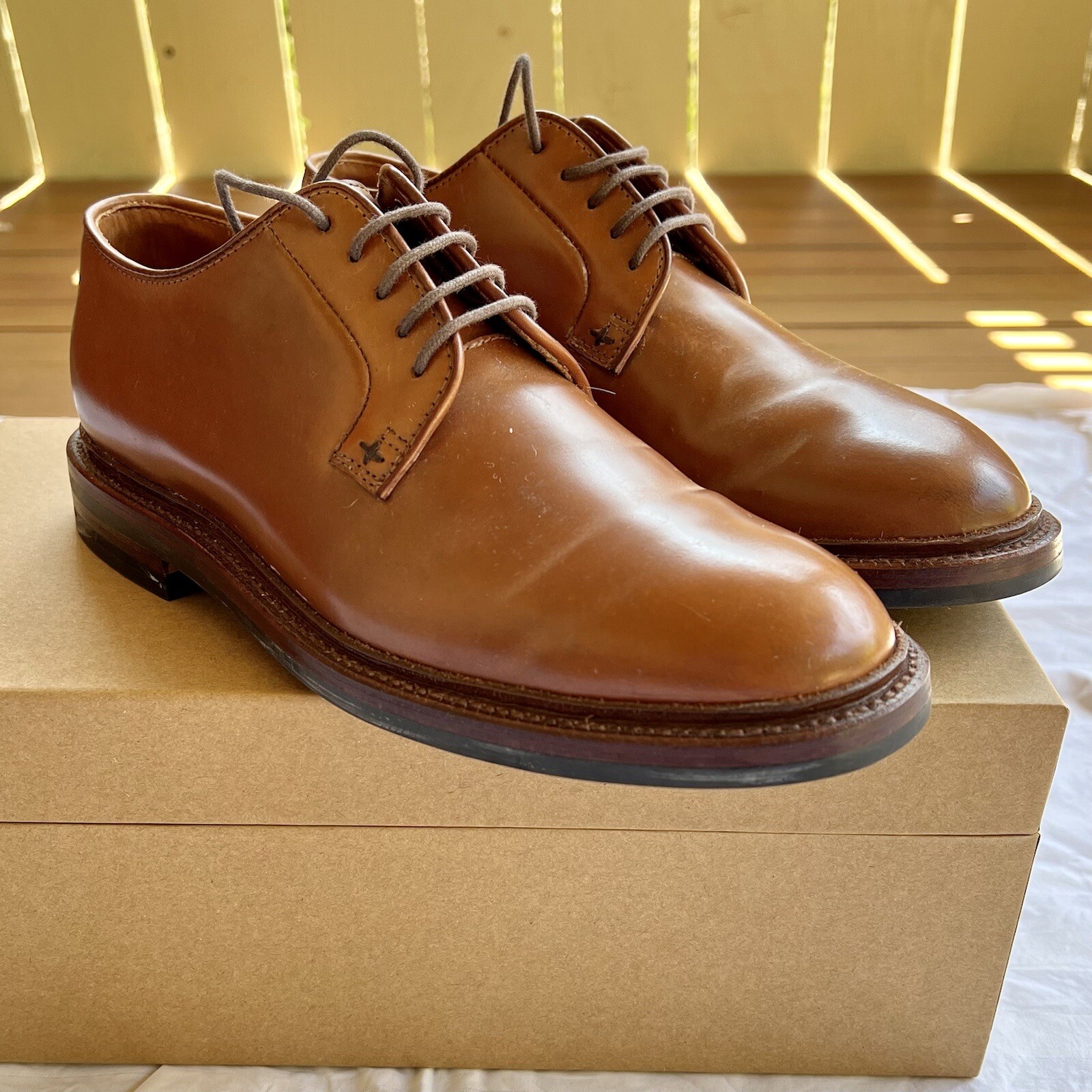 Grant Stone Cognac Cordovan Shell Plain Toe Bluchers … - Gem