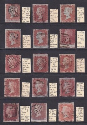 GB QV 1d Penny red Stars. Small lot of 15 Stamps. Notes Unconfirmed ...