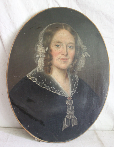 AMERICAN 1850 FOLK ART OIL PAINTING PORTRAIT NEW ENGLAND REALIST ...