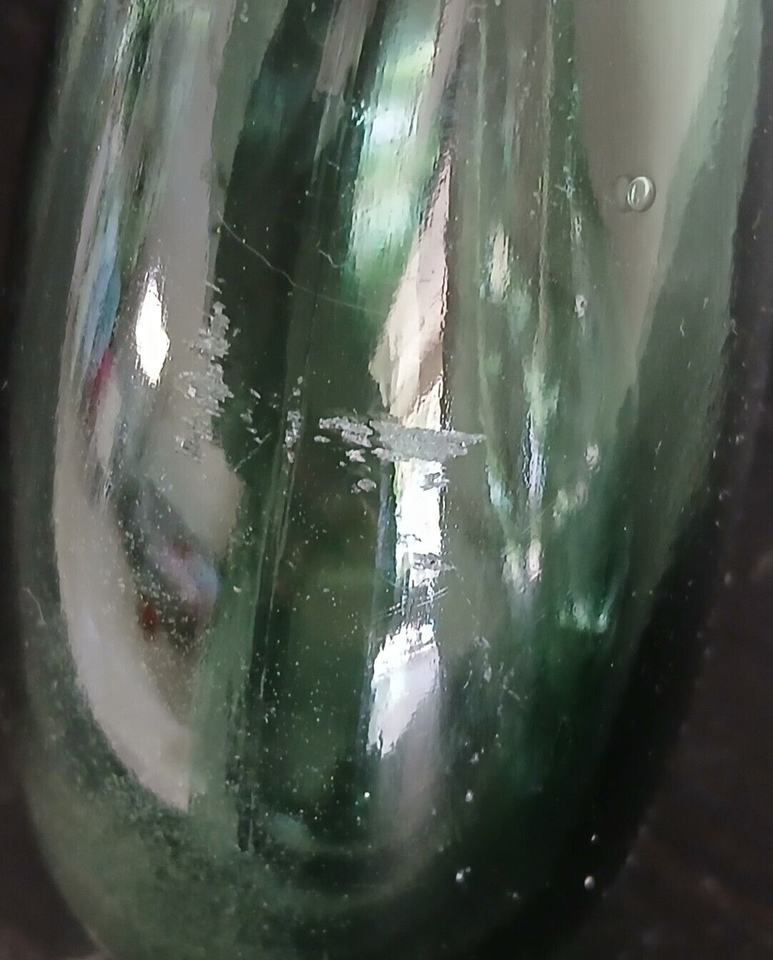 2 Green Glass Flask Flat Bottles 8.3" Tall Vintage | eBay