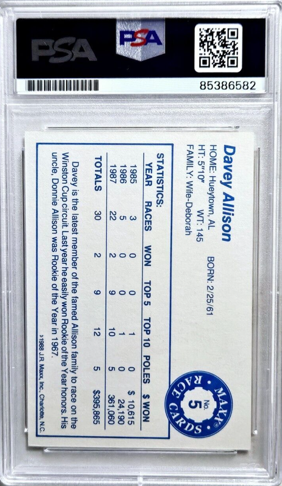 1988 Maxx Racing #5 Davey Allison Signed Rookie Card Autograph RC Auto ...