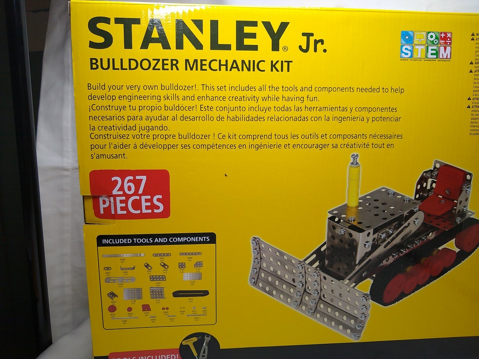 Stanley Jr. Bulldozer Mechanic Kit Build & Play 267 Pieces Stem Large ...