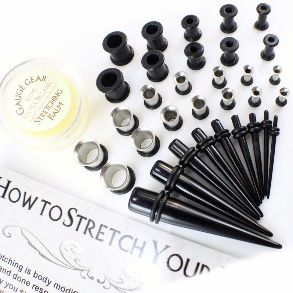 38 Pc Ear Taper Kit Expanders Stretchers+ Plug Set +Silicone Tunnels ...