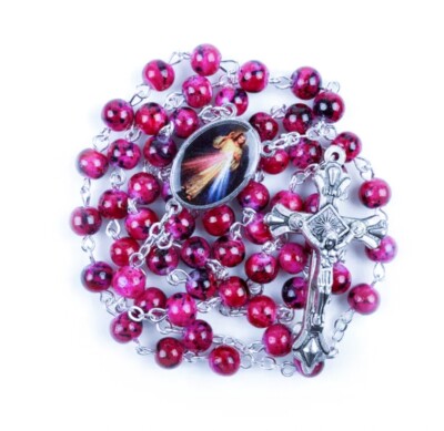Divine Mercy Jesus Rosary 6mm Purple Red Swirl Beads Catholic | eBay