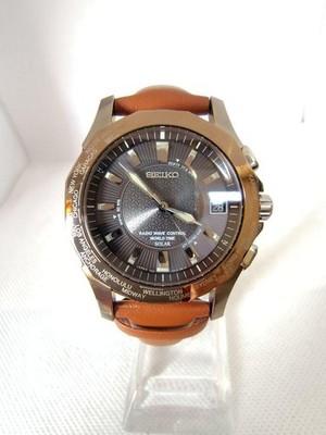Seiko Brights World Time Solar Radio Watch 41.5mm Titanium Bronze Bezel ...