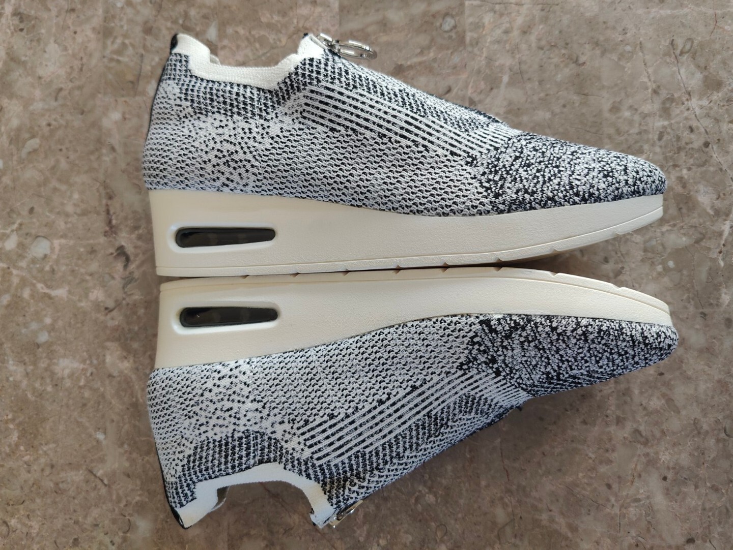 DKNY Black & White Knit Wedge Comfort Shoe with Zippe… - Gem