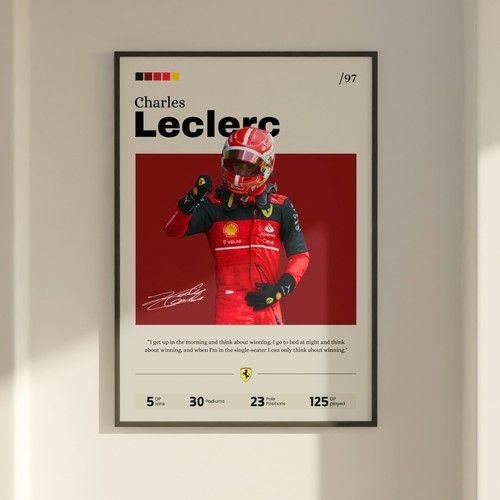 Charles Leclerc poster, Ferrari print fan gift, Leclerc Formula 1 print ...