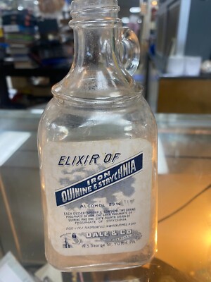 Elixir of Iron Quinine Strychnia Vintage Bottle w/ Label Dale & Co | eBay