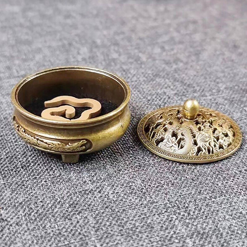 Copper Dragon And Phoenix Pocket Hollow Out Incense Stick Burner Brass ...