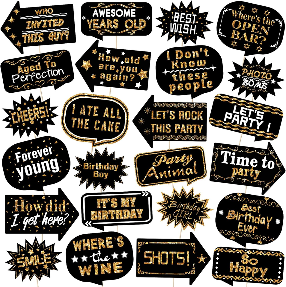 24 Pcs Photo Booth Props Birthday Wedding Graduation New Year Party ...