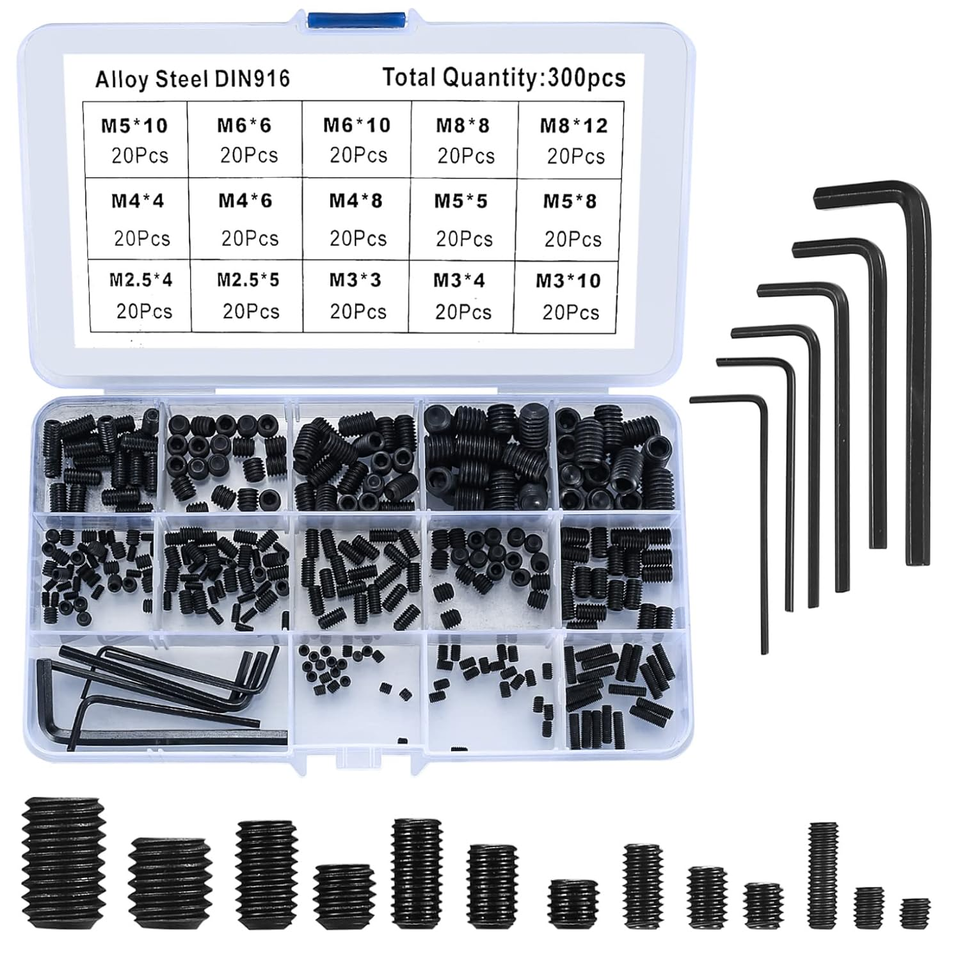 300 Pcs Allen Head Socket Screws Set, Grub Screws Assorted, Black Hex ...